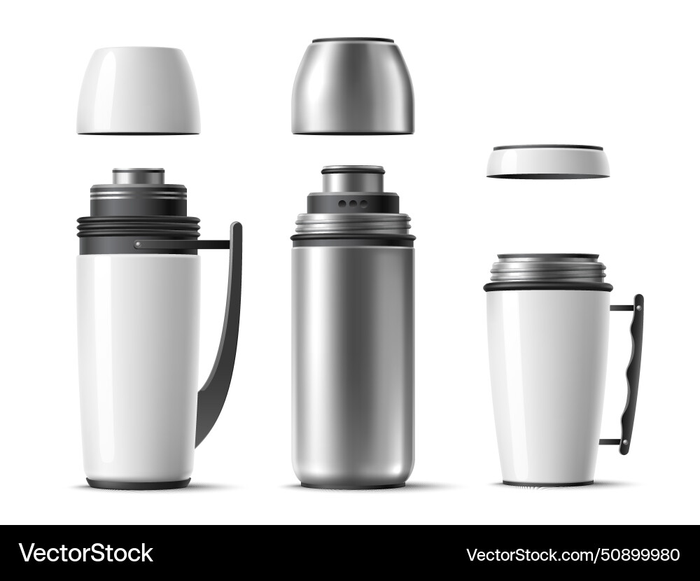 Opening cup thermos different types realistic Vector Image