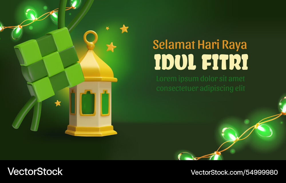Selamat hari raya idul fitri banner 3d Royalty Free Vector