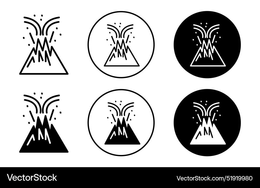 Volcano eruption icon collection of outline thin Vector Image
