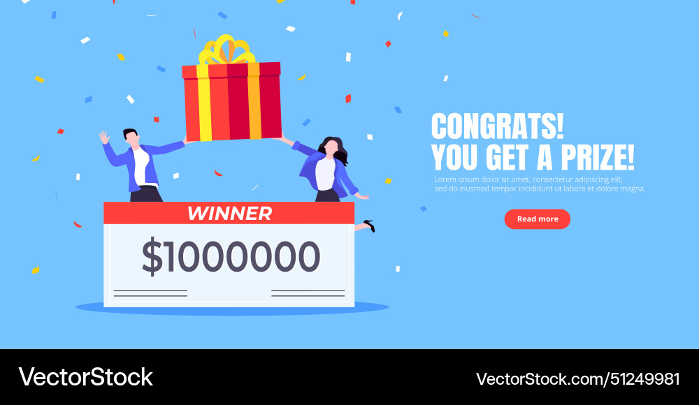 Happy lottery winners with big prize paycheck Vector Image