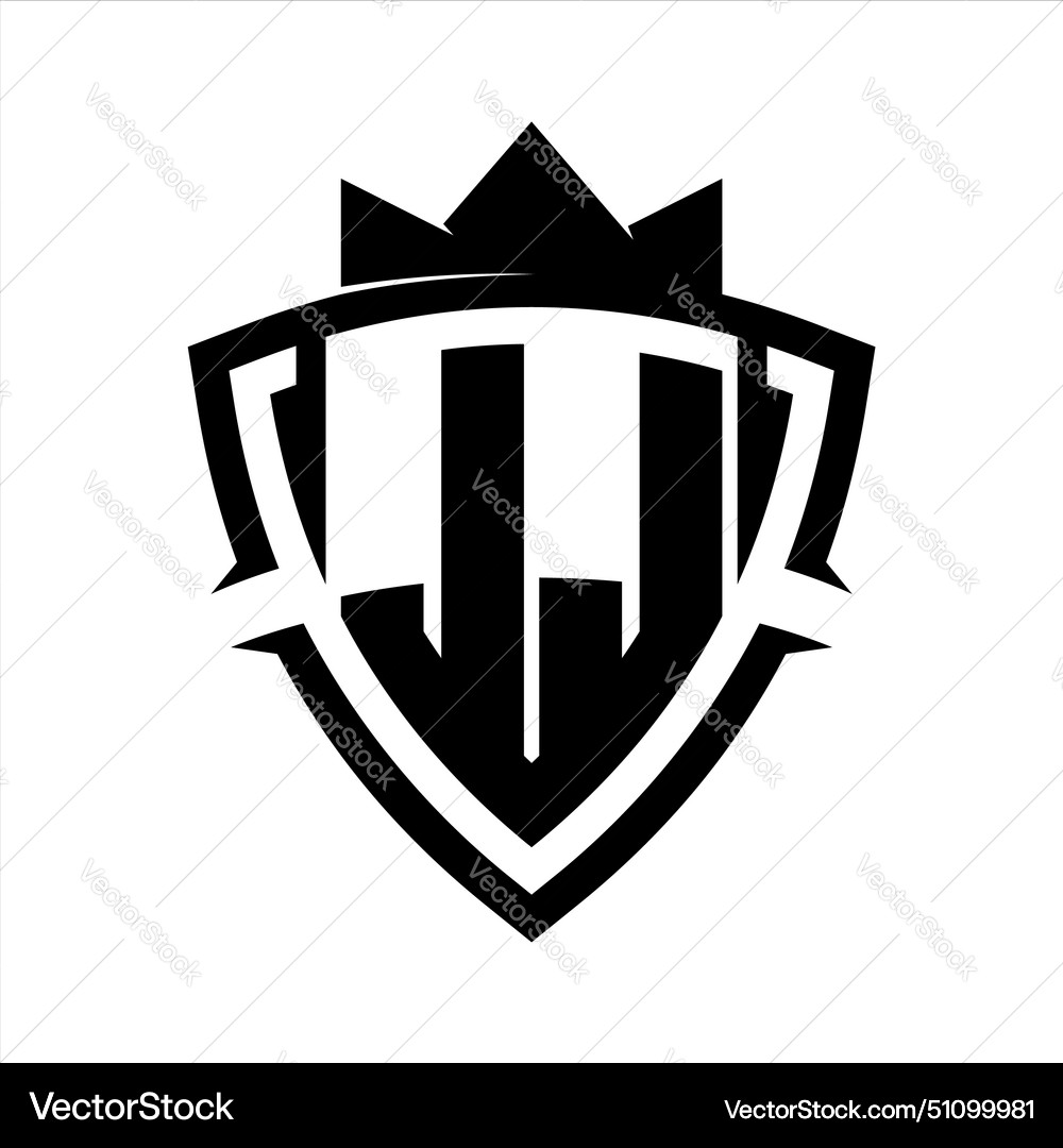 Jj letter bold monogram triangle curve shield Vector Image