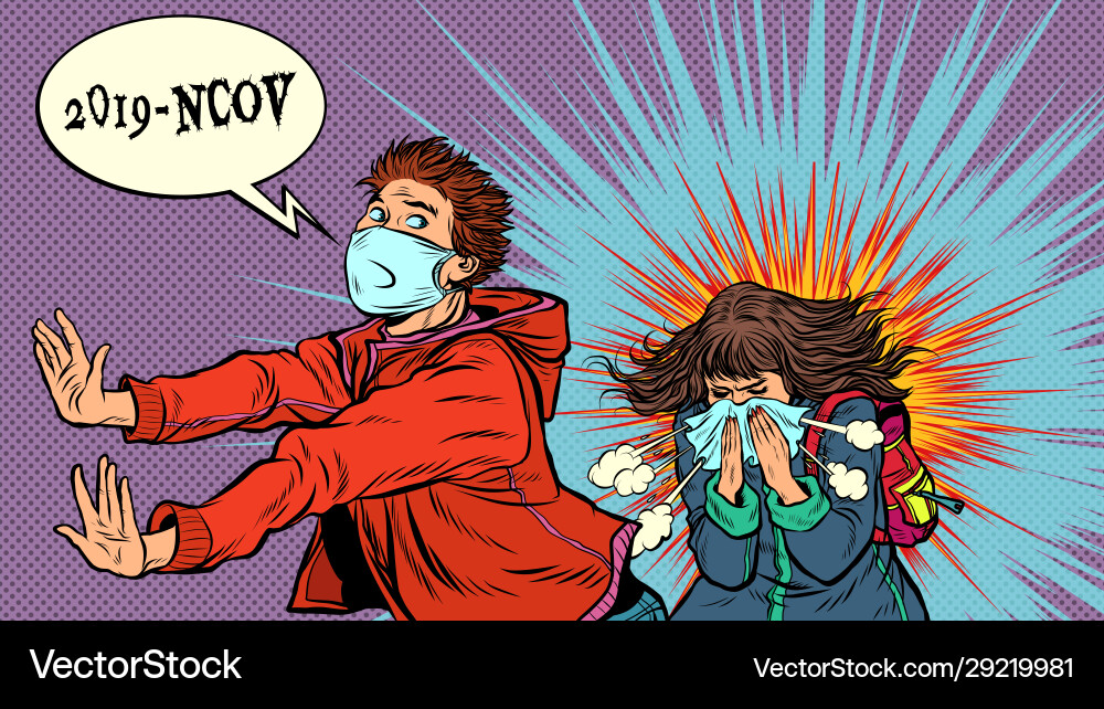 Panic the young man is afraid a sneezing sick Vector Image