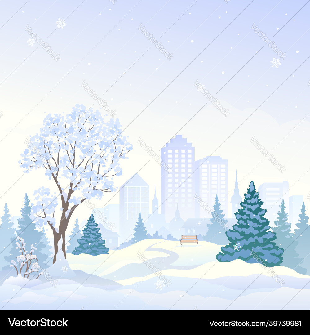 Snowy city park Royalty Free Vector Image - VectorStock