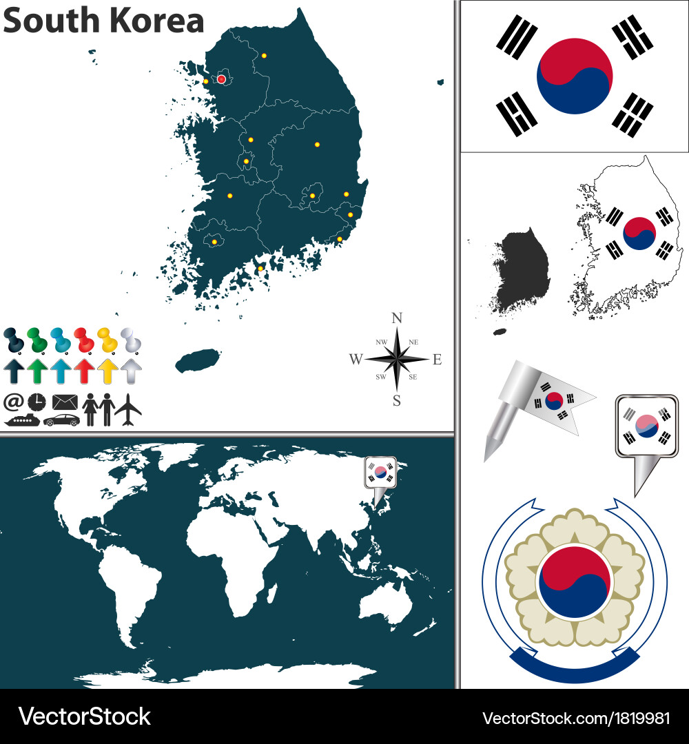 South korea map world Royalty Free Vector Image