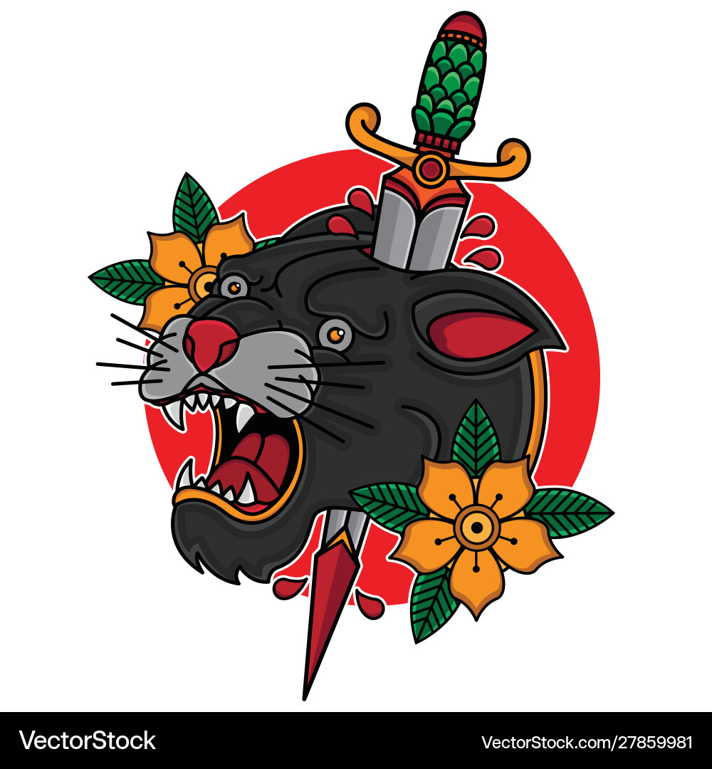 Traditional Old School Panther with Dagger Vector Image
