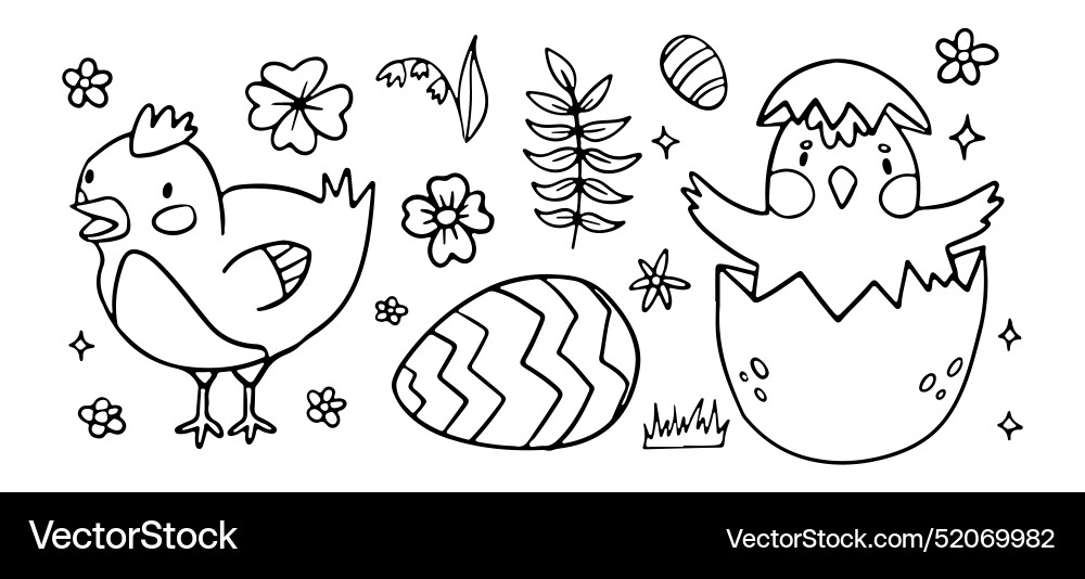 A charming line art of easter chicks Royalty Free Vector