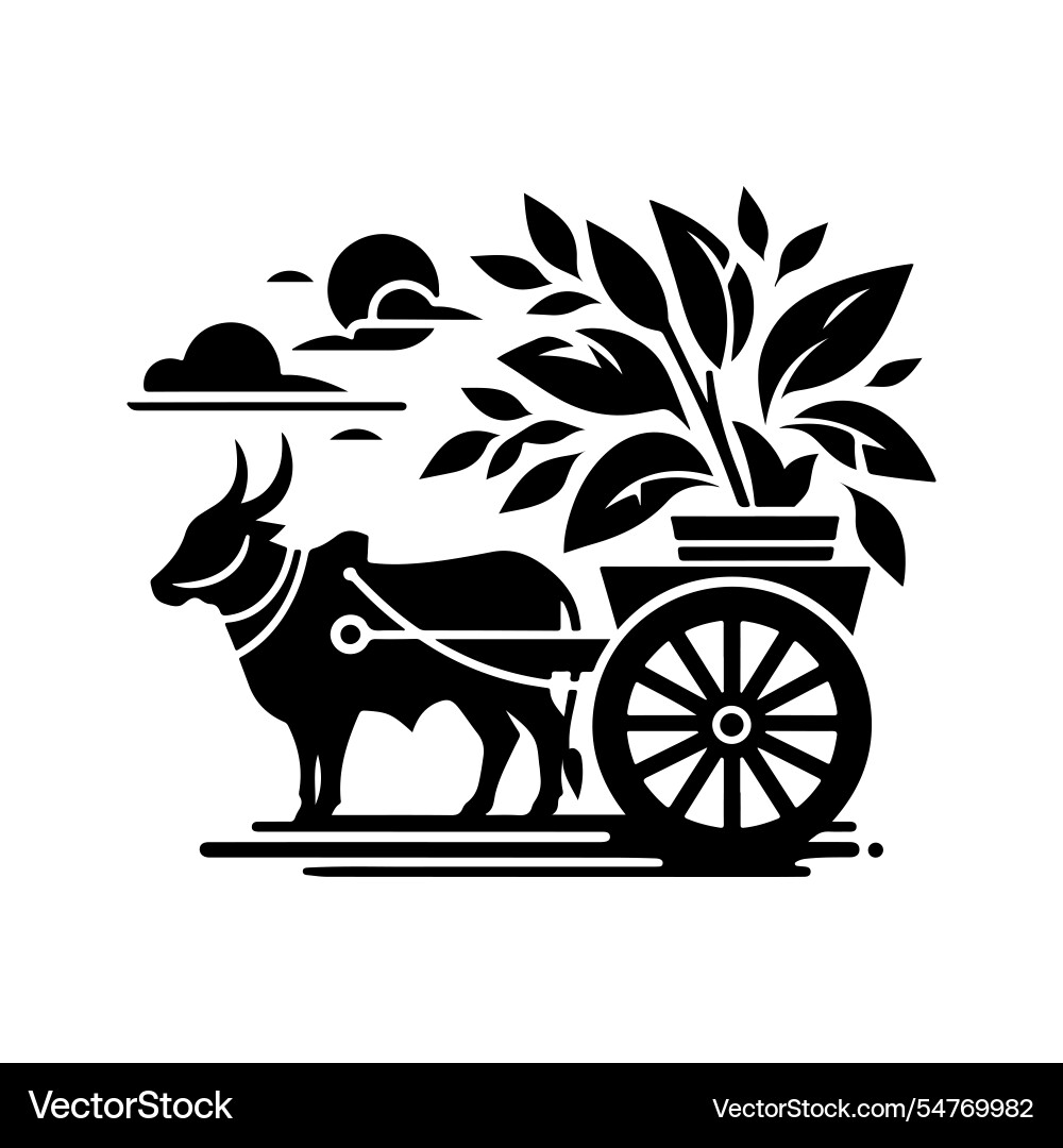 Bullock cart silhouette unique designs Royalty Free Vector