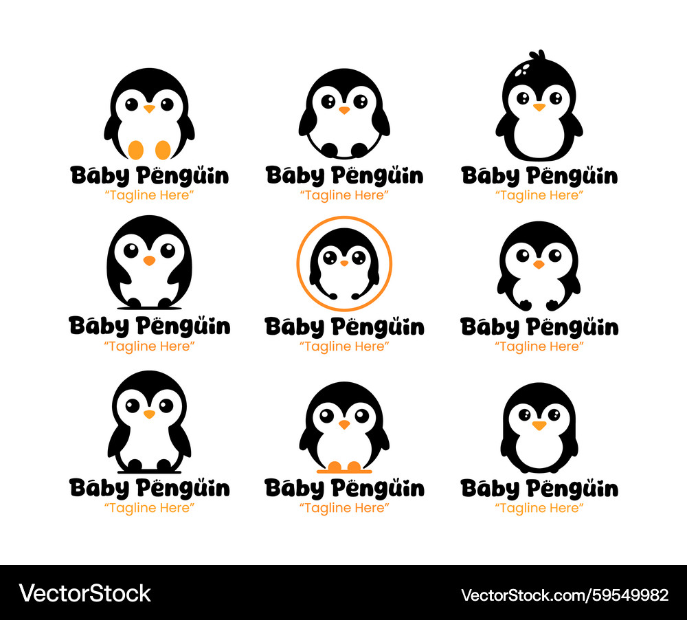 Cute Baby Penguin Logo Set - Winter Royalty Free Vector