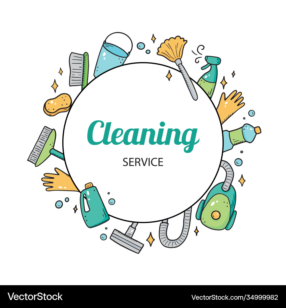 Hand drawn design template cleaning equipments Vector Image