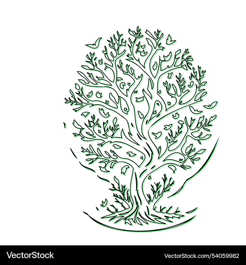 Haunted tree outline sketch green Royalty Free Vector Image