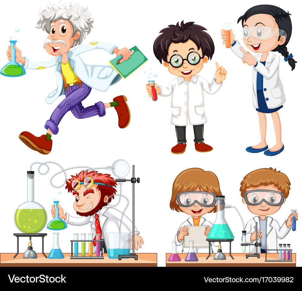 Many scientists doing experiment Royalty Free Vector Image