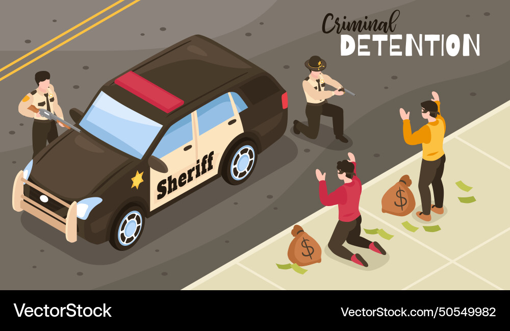 Sheriff raid isometric composition Royalty Free Vector Image