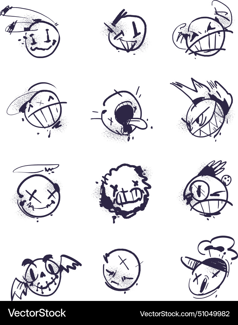 Spray graffiti faces spraying emoticon angry Vector Image