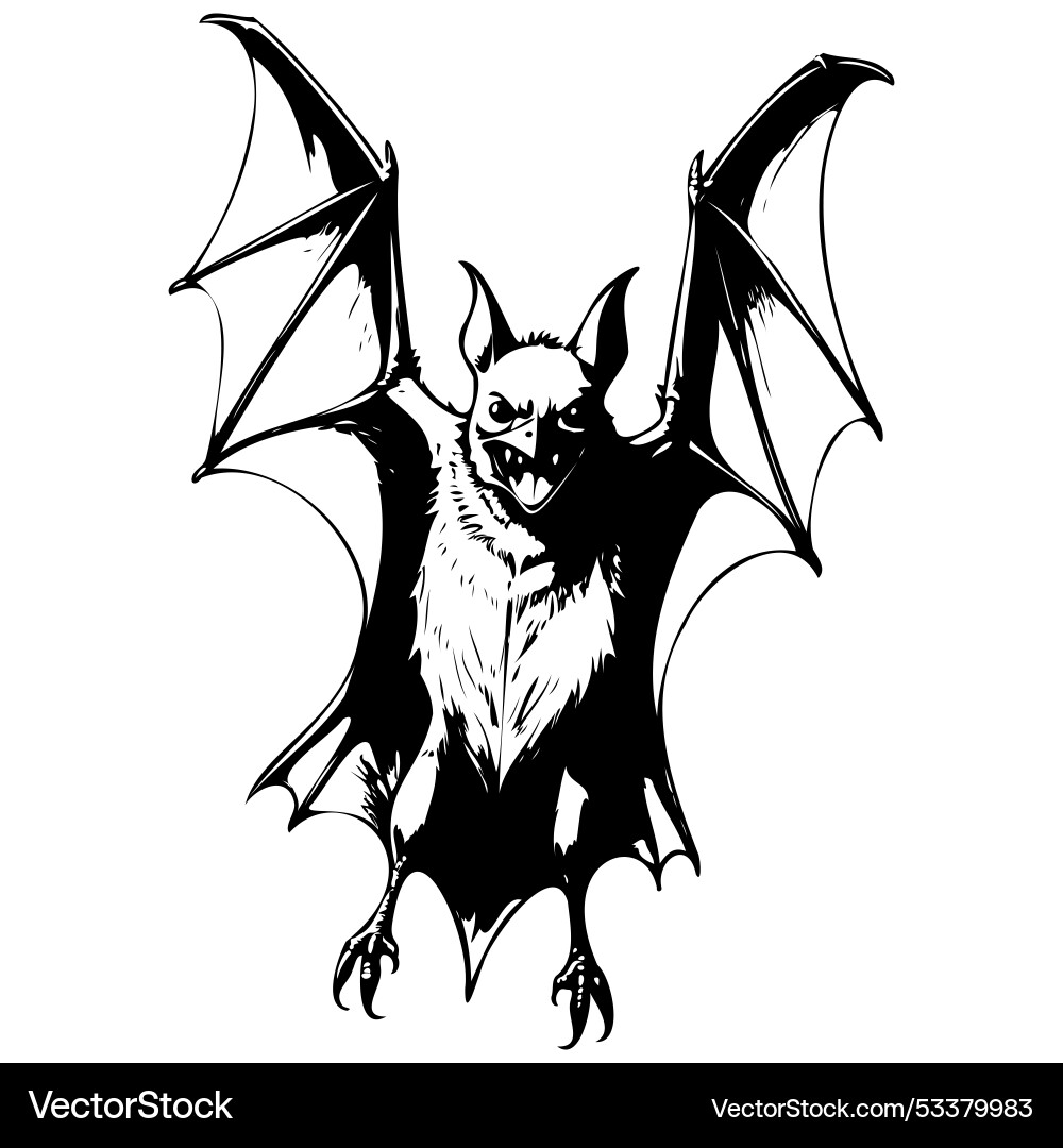 Bat sitting isolated hand drawn animal Royalty Free Vector
