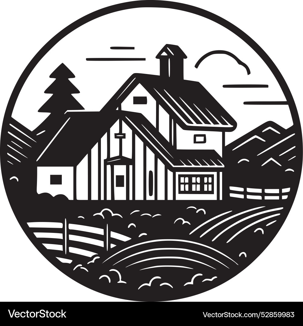 Farmhouse - black and white isolated icon Vector Image