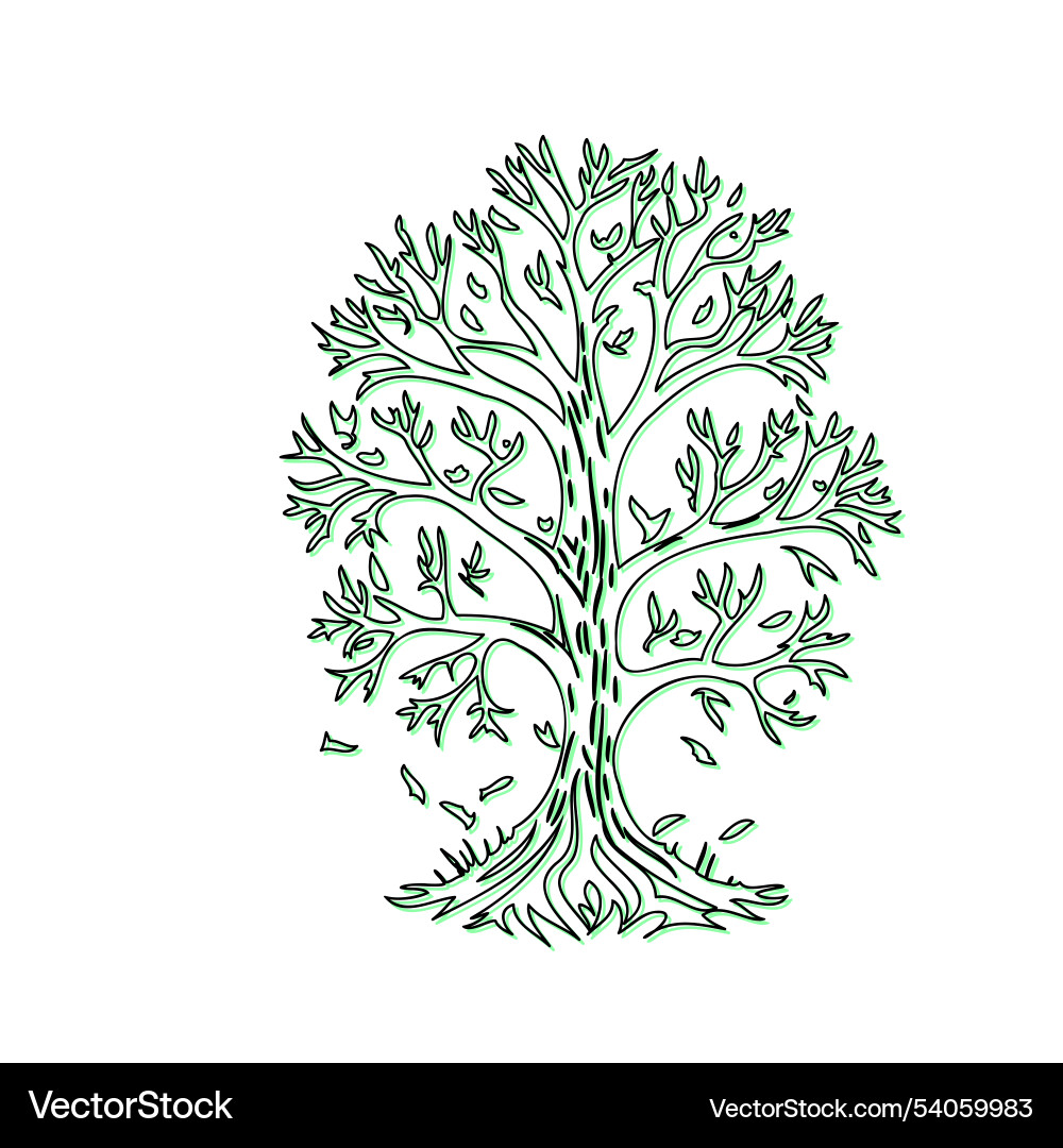 Haunted tree outline sketch green Royalty Free Vector Image