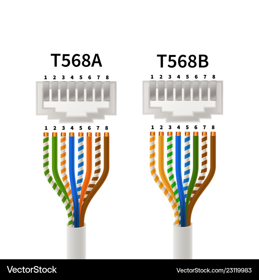 RJ45 Crossover Cable Pinout - T568A & T568B Vector Image