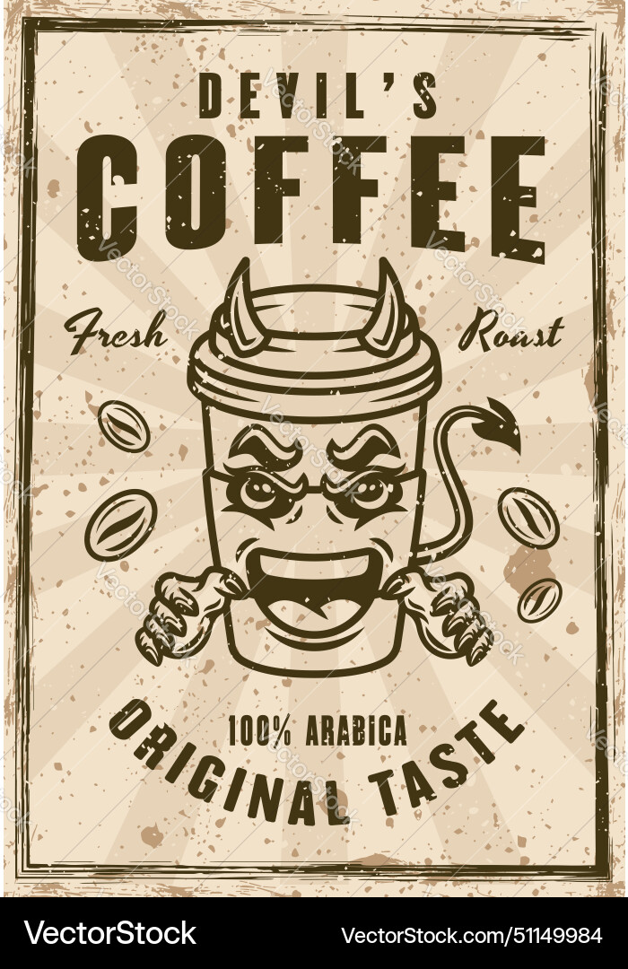 Devil coffee paper cup cartoon mascot character Vector Image
