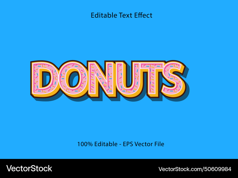 Donuts editable text effect 3 d emboss flat style Vector Image