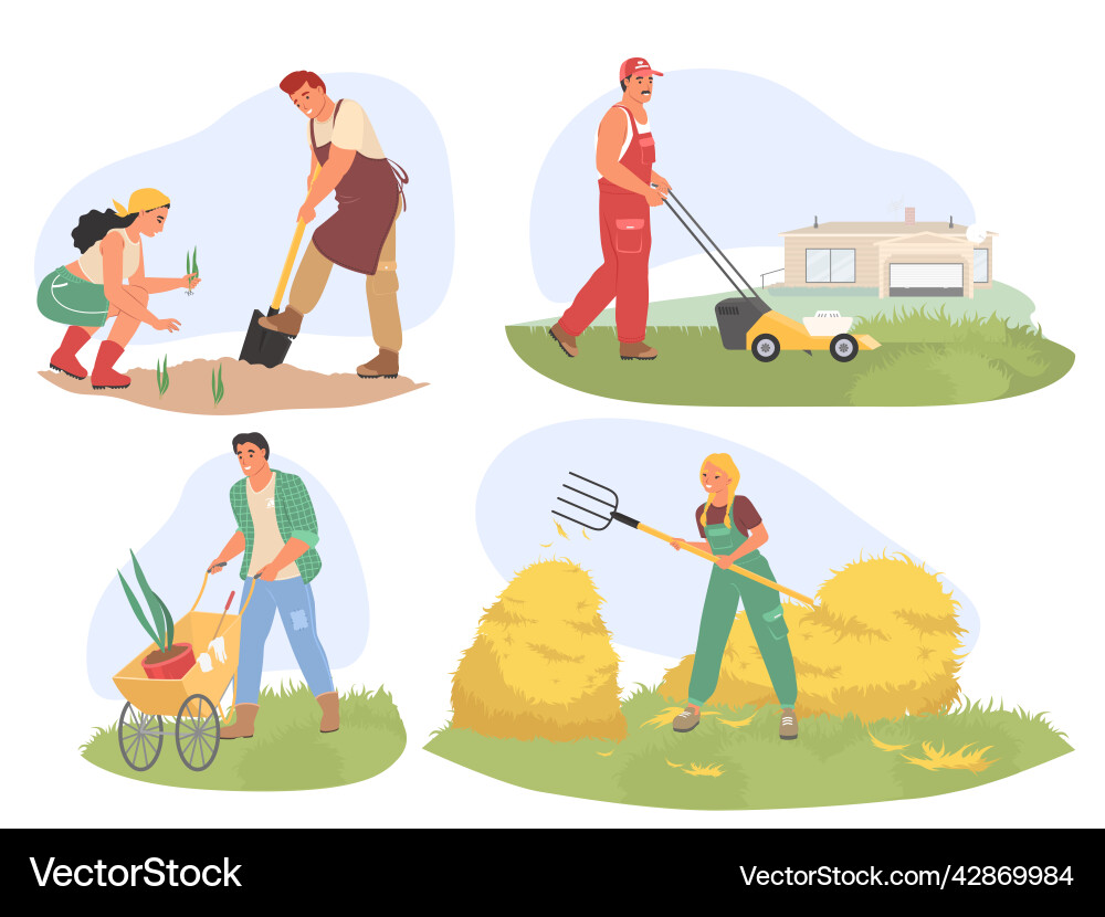 Farm life and agriculture worker set Royalty Free Vector