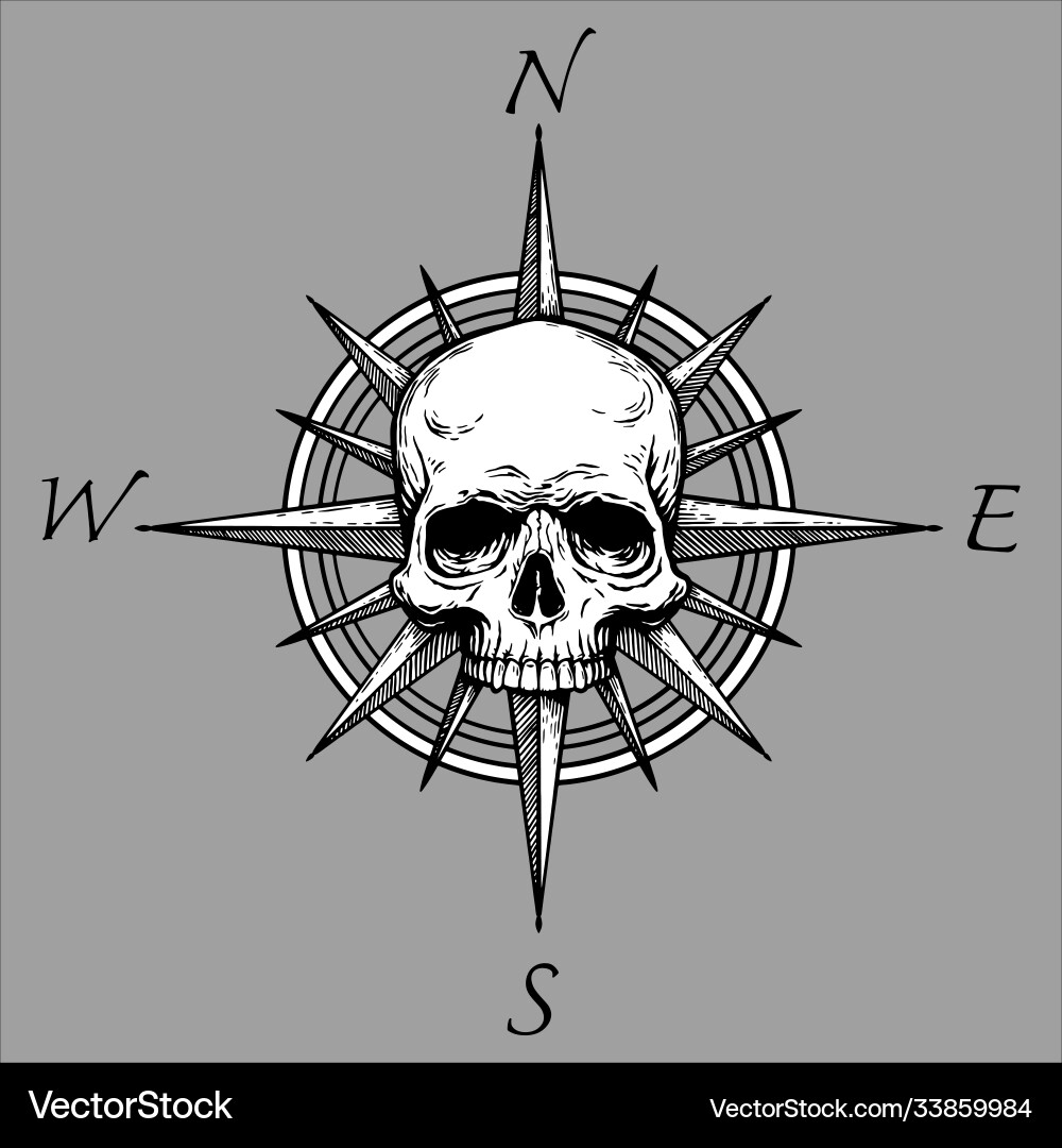 Pirate Compass Rose Skull Royalty Free Vector Image