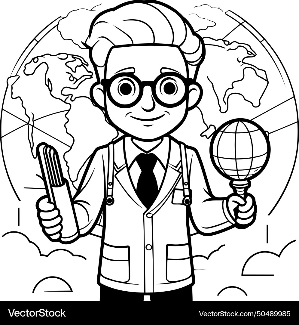 A cartoon scientist holding globe Royalty Free Vector Image