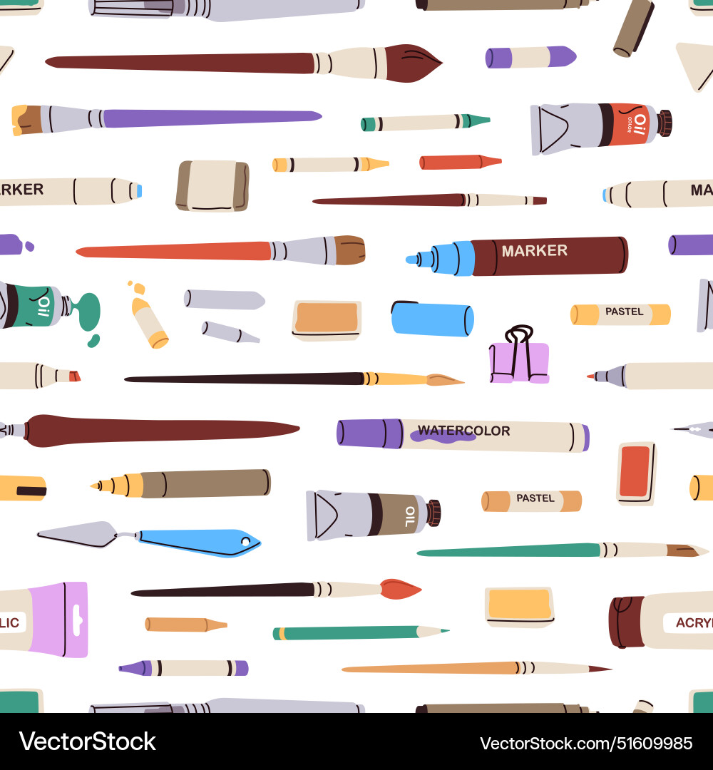 Art supplies seamless pattern creative Royalty Free Vector Art supplies seamless pattern creative Royalty Free Vector