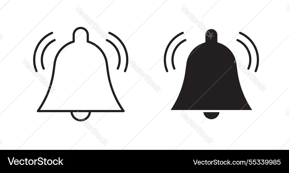 Bell ring filled and outlined icons on white Vector Image