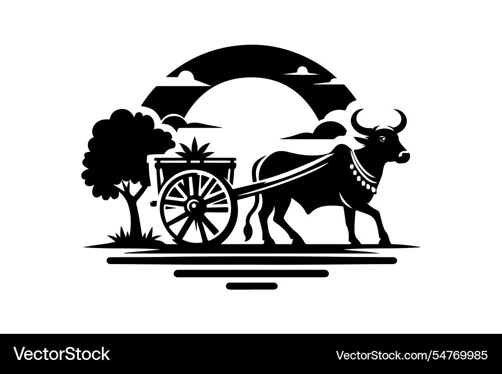 Bullock cart silhouette unique designs Royalty Free Vector