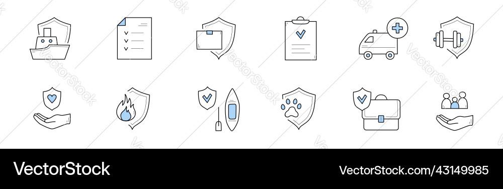 Insurance service doodle icons signs set Vector Image