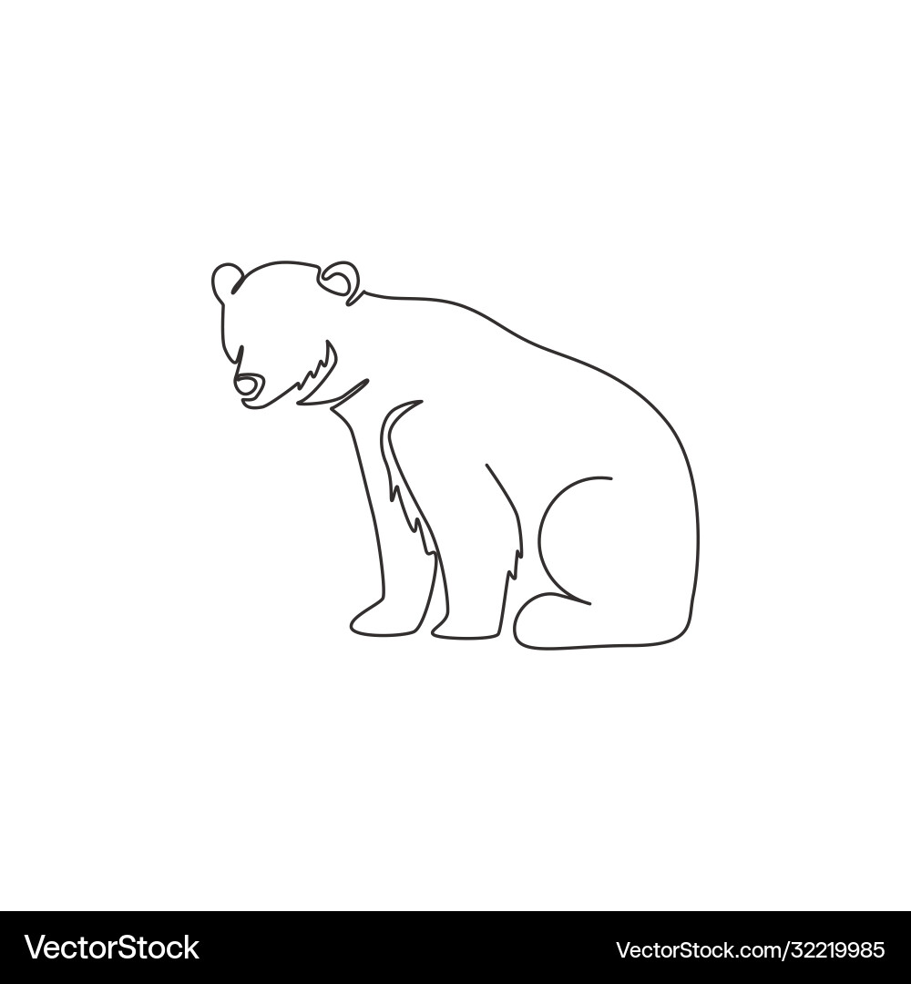 One single line drawing cute grizzly bear Vector Image
