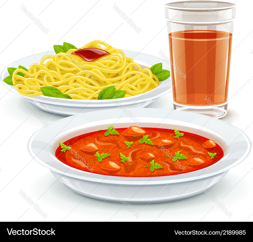 Set meal menu with soup pasta Royalty Free Vector Image
