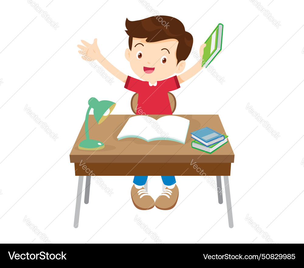 Student sitting on desk working for homework 2 Vector Image