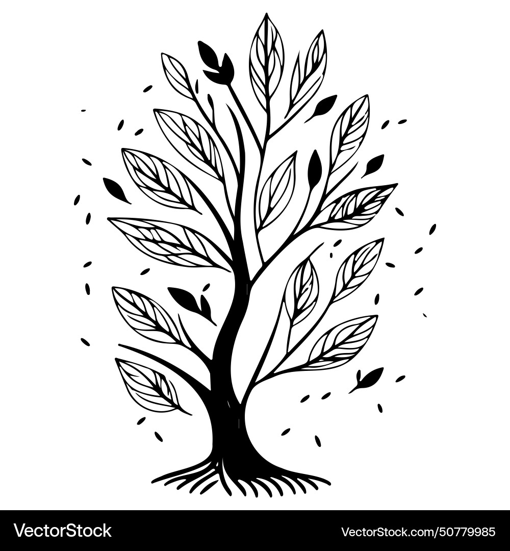 Tree half spring autumn floral sketch draw Vector Image