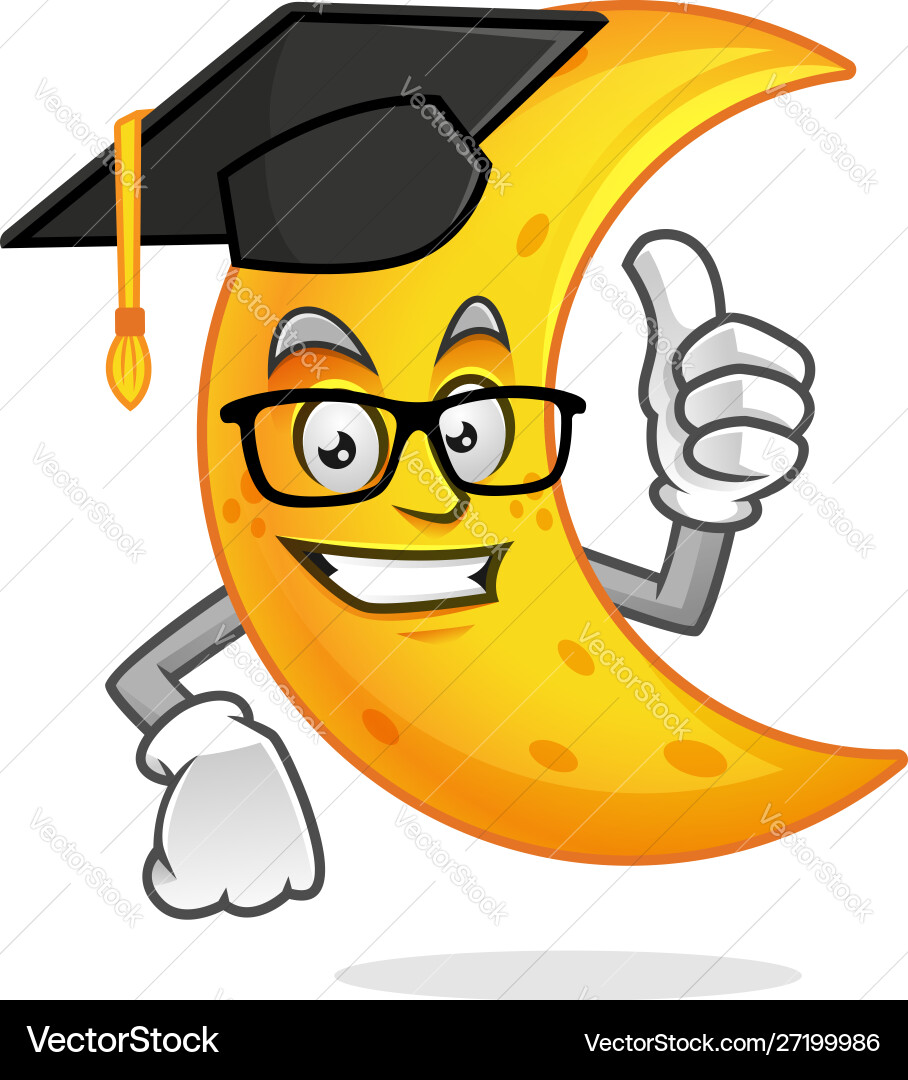 Graduation moon mascot wearing cap Royalty Free Vector Image