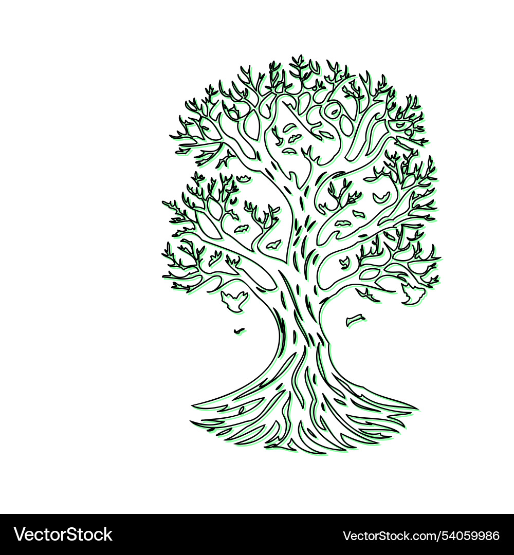 Haunted tree outline sketch green Royalty Free Vector Image