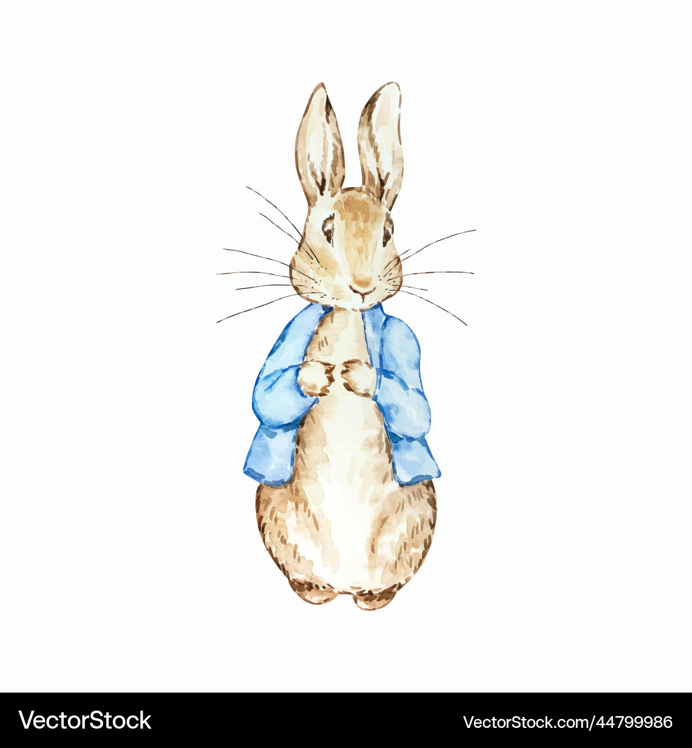 Watercolor cute rabbit in a blue jacket Royalty Free Vector