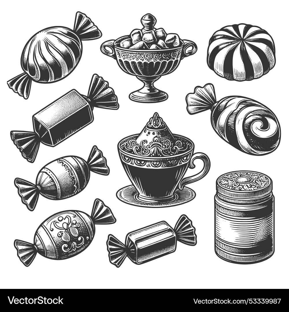 Candies and sweets engraving Royalty Free Vector Image