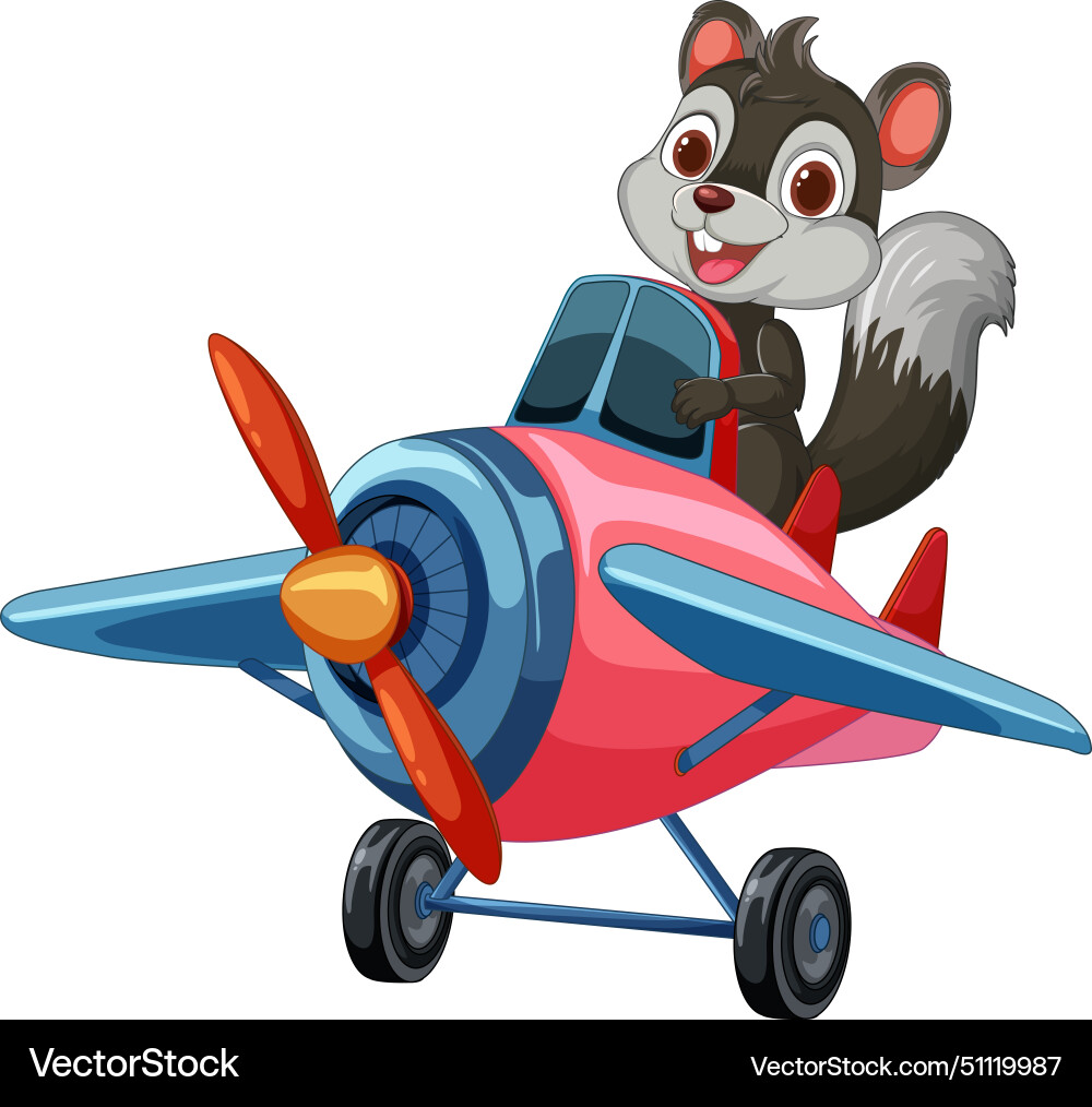 Cartoon squirrel flying a colorful airplane Vector Image