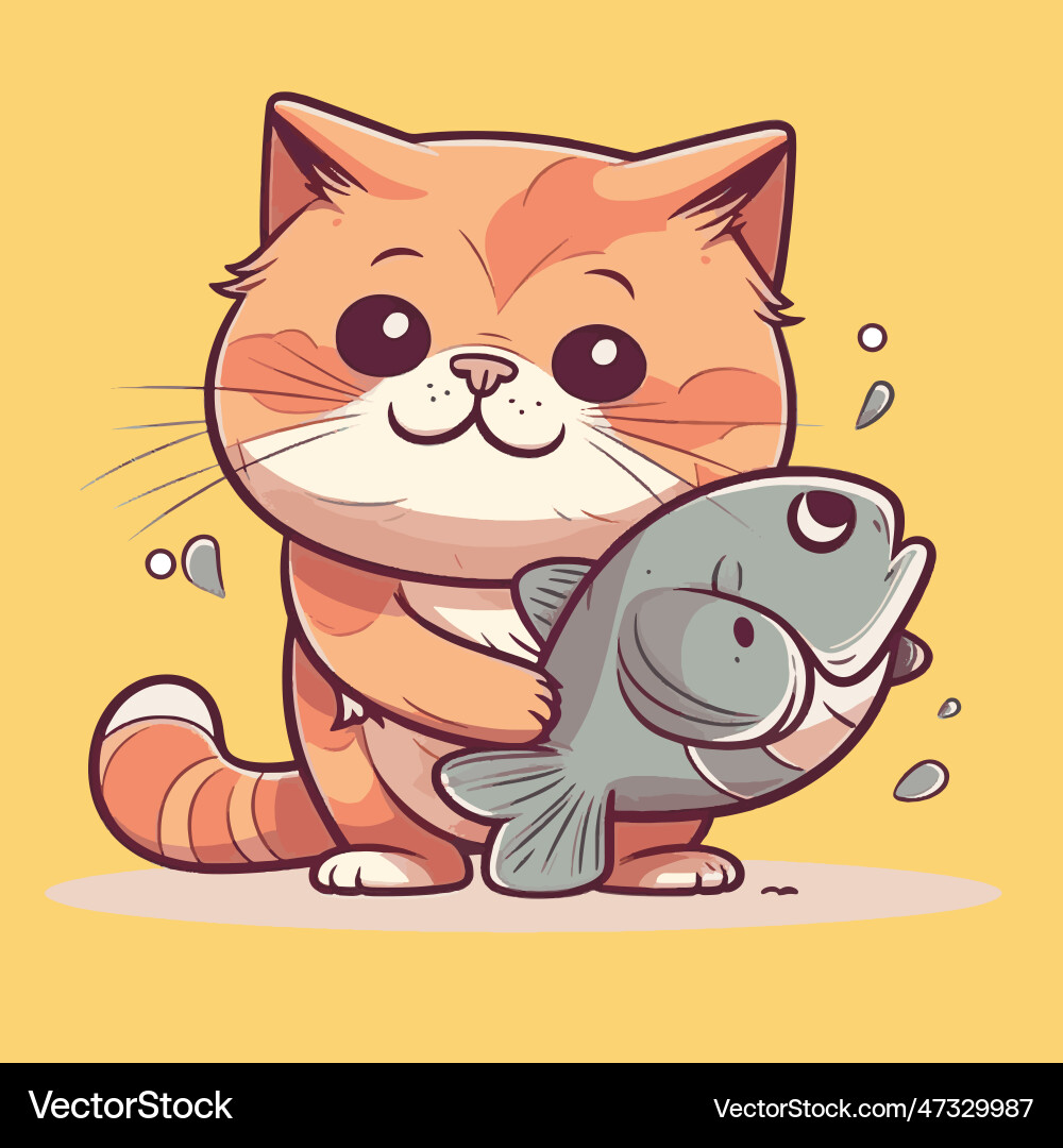 Cute cat hug fish cartoon icon Royalty Free Vector Image