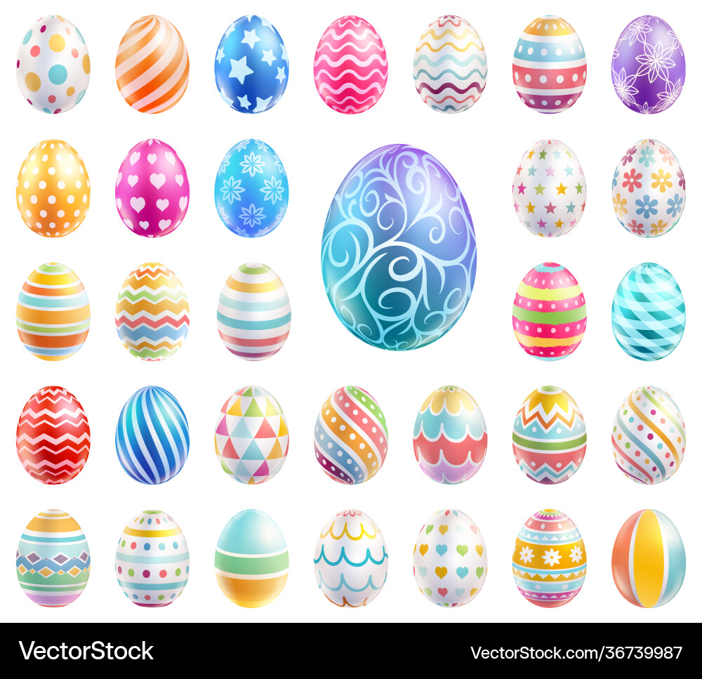 Easter eggs set color with different and patterns Vector Image