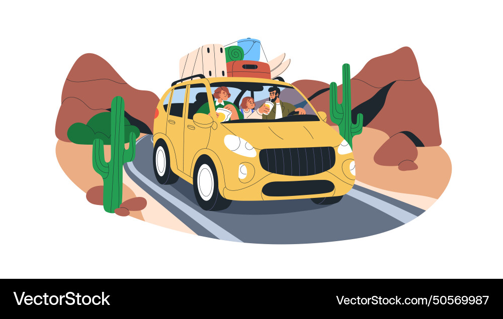 Family travel by car parents kid in road trip Vector Image