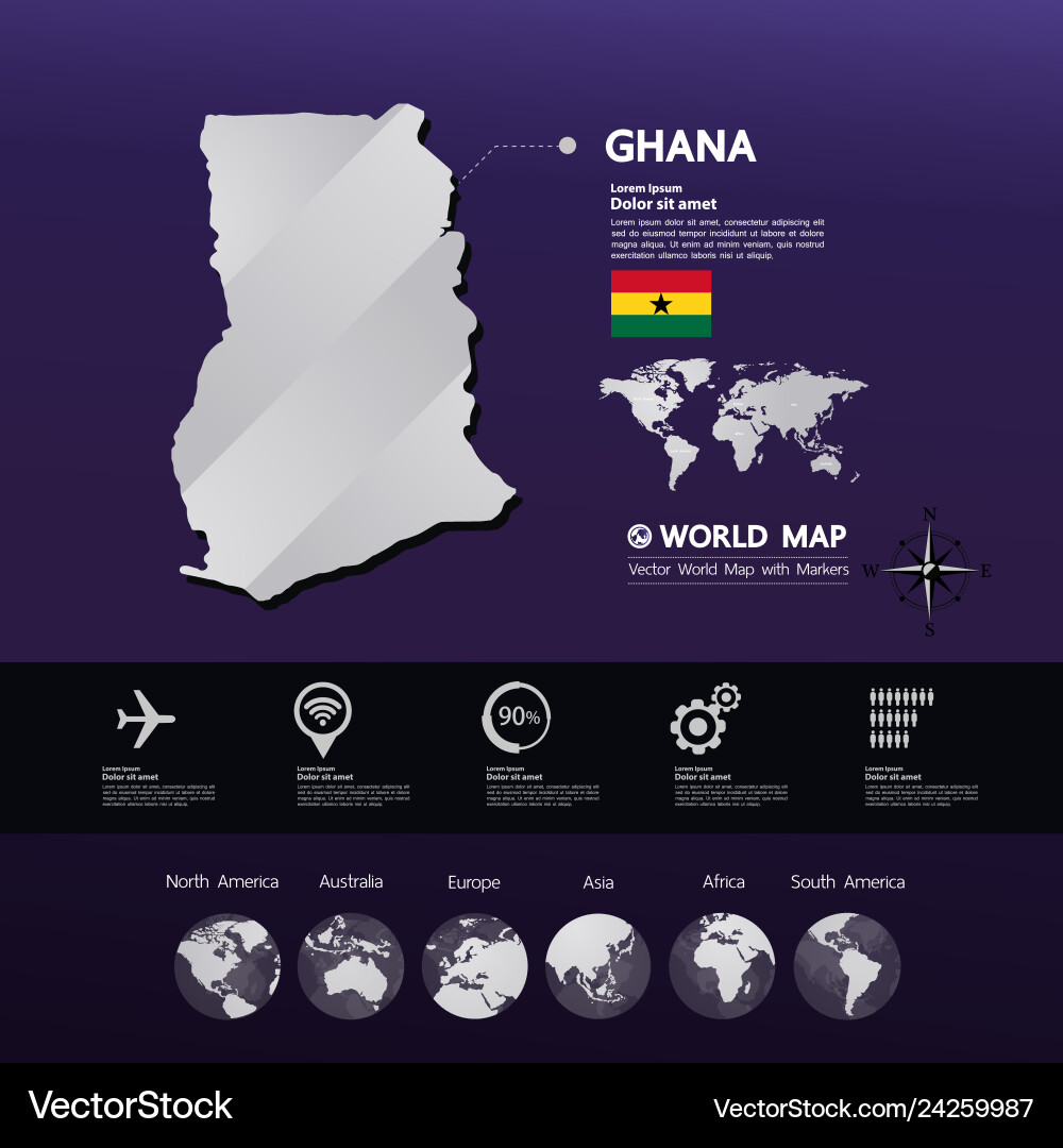 Ghana map Royalty Free Vector Image - VectorStock