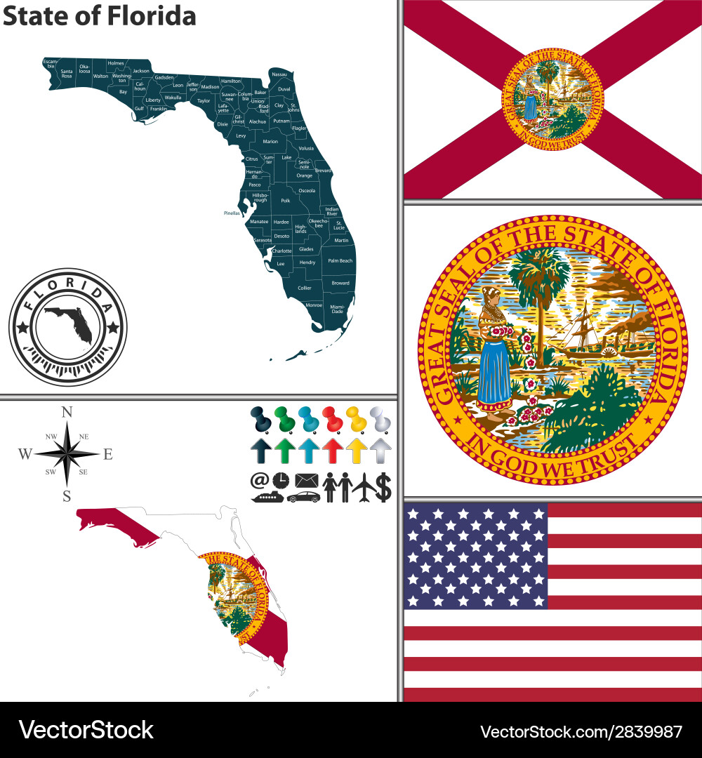 Map of florida with seal Royalty Free Vector Image