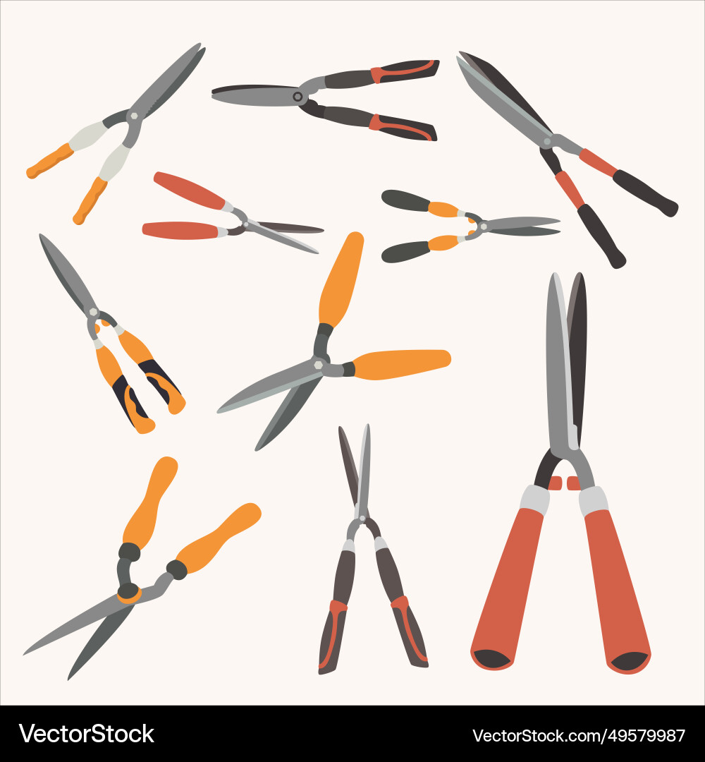 Set of garden hedge shears collection Royalty Free Vector