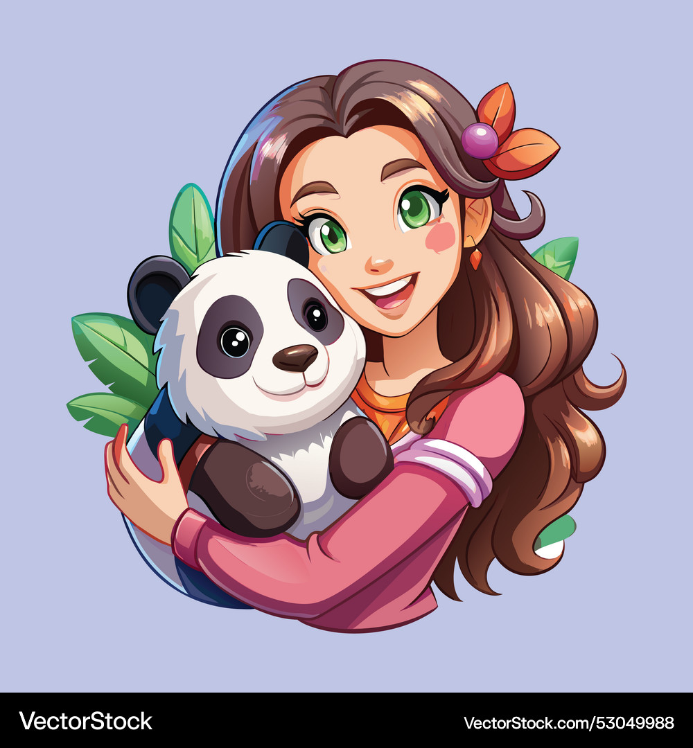 Beautiful girl hugging a cute panda Royalty Free Vector