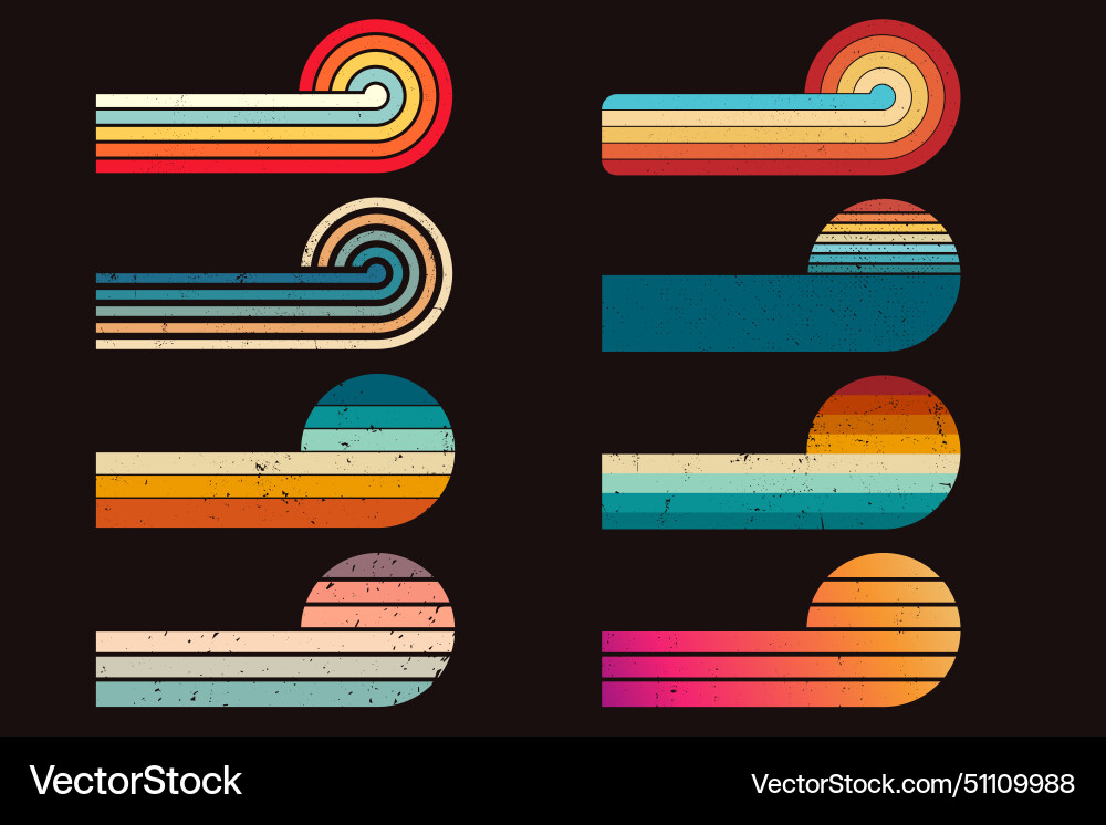 Retro sunset designs on black background Vector Image