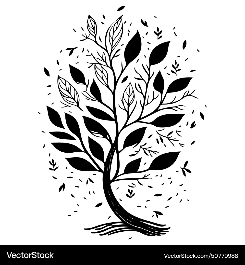 Tree half spring autumn floral sketch draw Vector Image