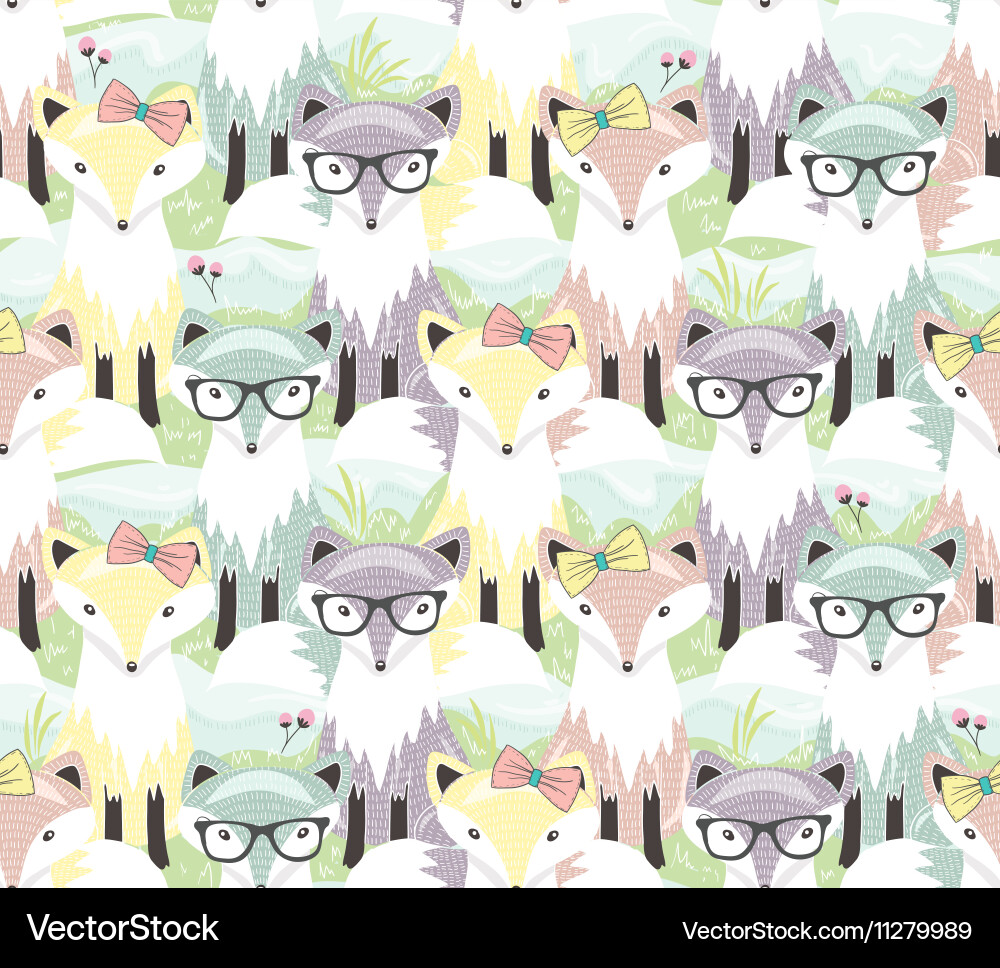 Cute little fox seamless pattern Royalty Free Vector Image