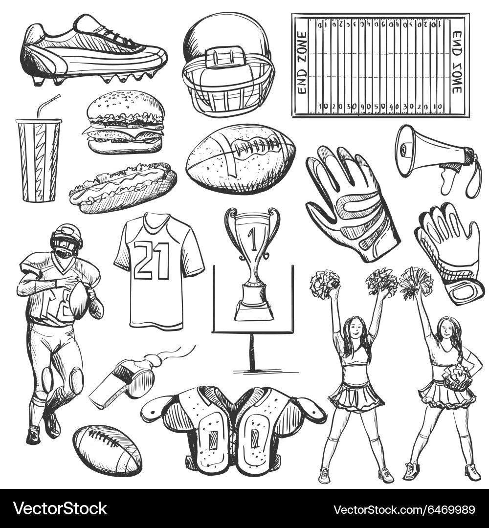 Hand drawn american football elements Royalty Free Vector